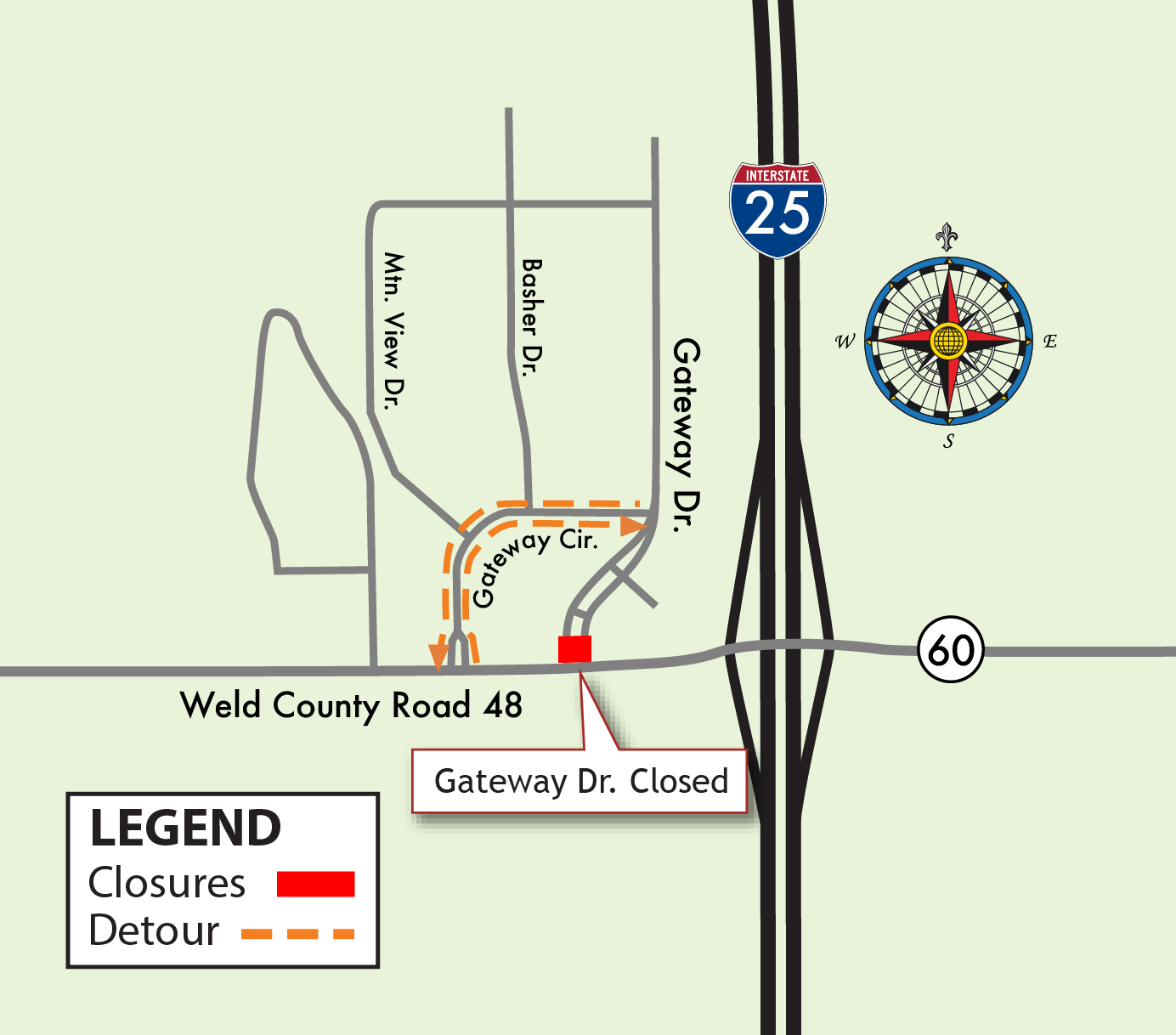 I-25 Express Lanes North map Gateway Drive closure map at Weld County ...