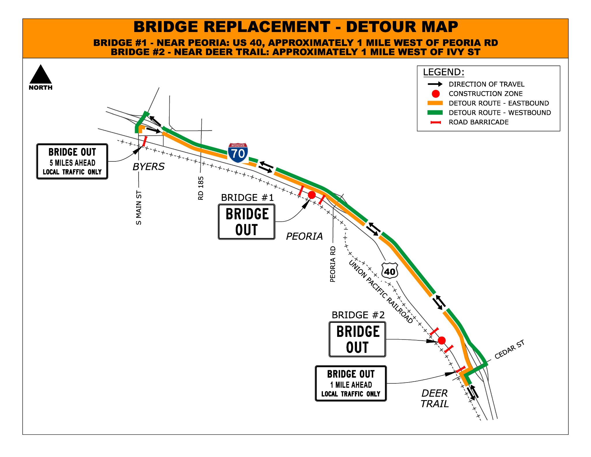 US 40 Peoria and Deer Trail Bridge Replacement Detour Map — Colorado ...